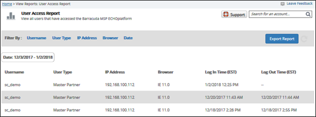 Viewing the User Access Report | Barracuda Campus